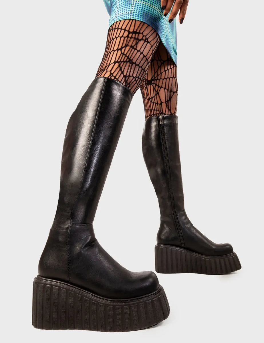 Pillow Talk Chunky Creeper Platform Knee High Boots - LAMODA